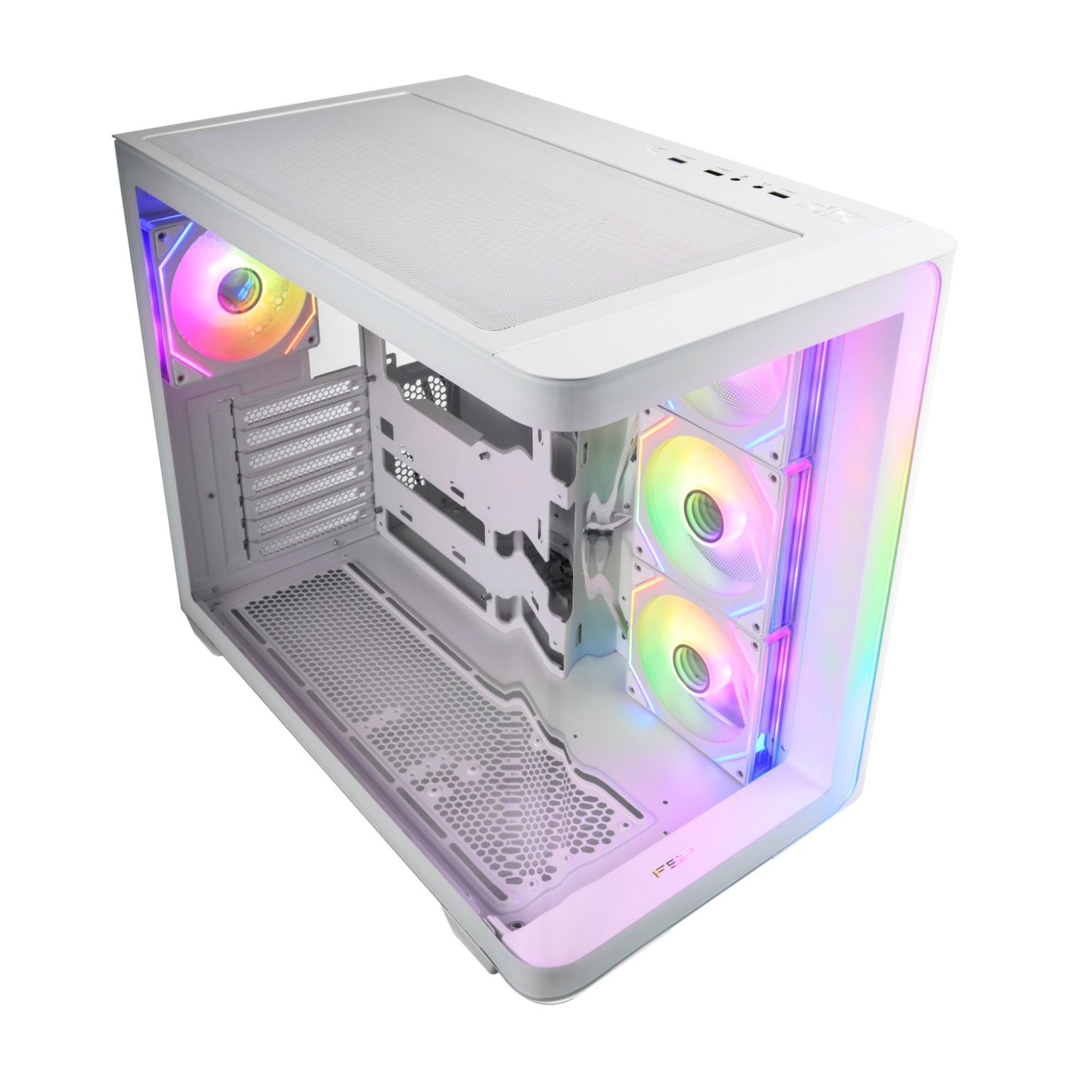 FSP M580 ARGB ATX Mid Tower Gaming Chassis – White – GeekyTec